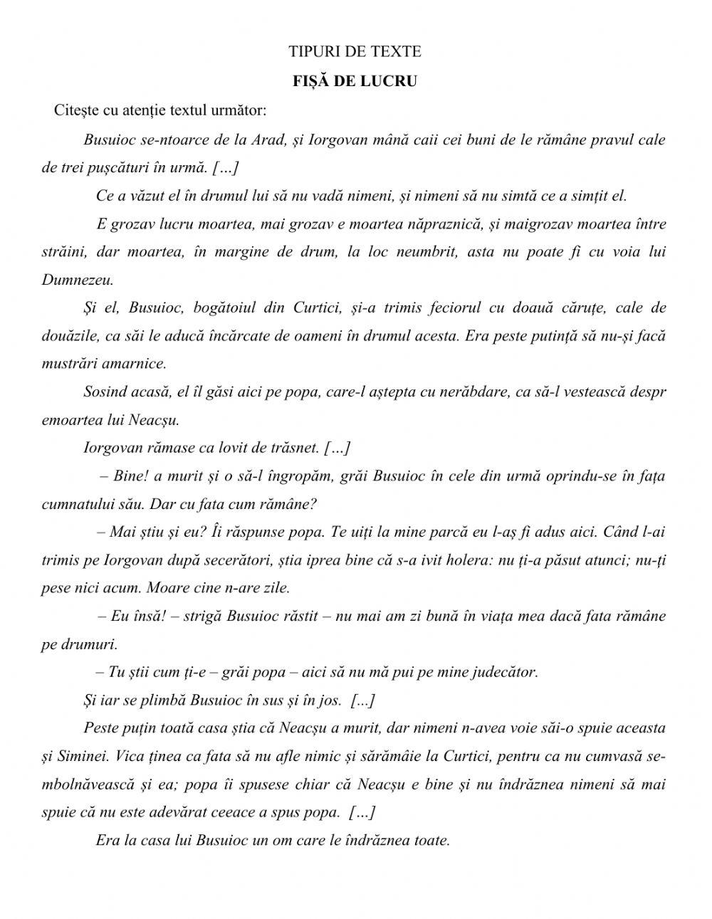 Madalina74 | Fisa de lucru TIPURI DE TEXTE-CLS. A IX-A