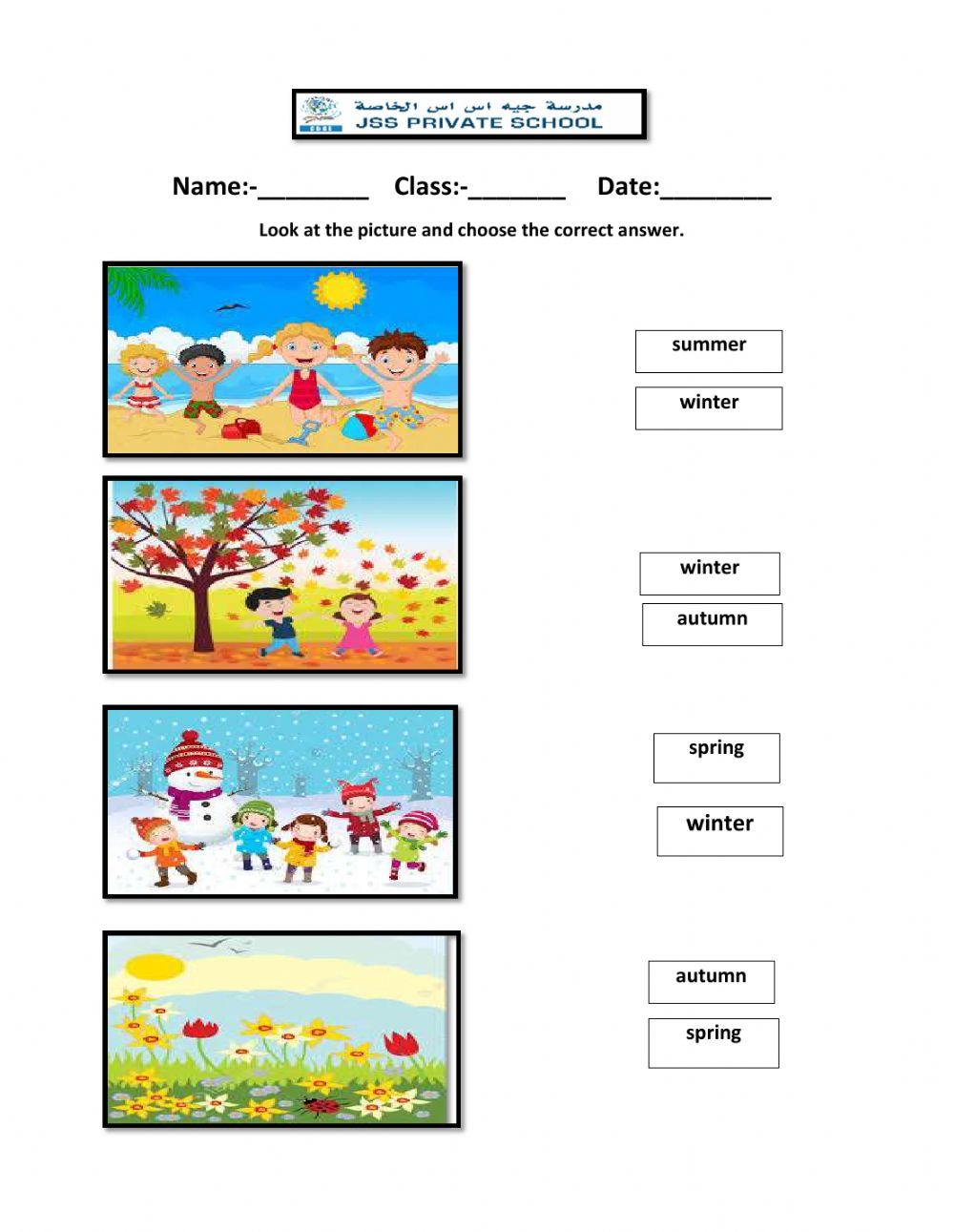 Choose the correct season worksheet | Live Worksheets