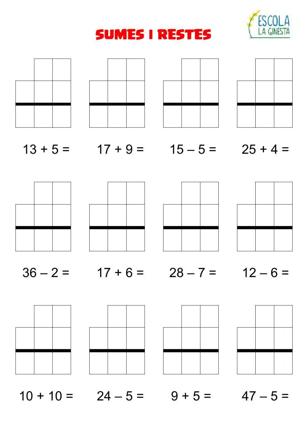 Sumes i restes interactive exercise for Primer de primària | Live ...