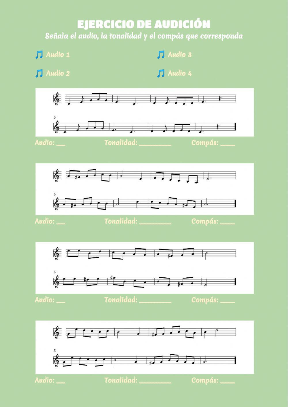 Ejercicio de audiciones worksheet | Live Worksheets