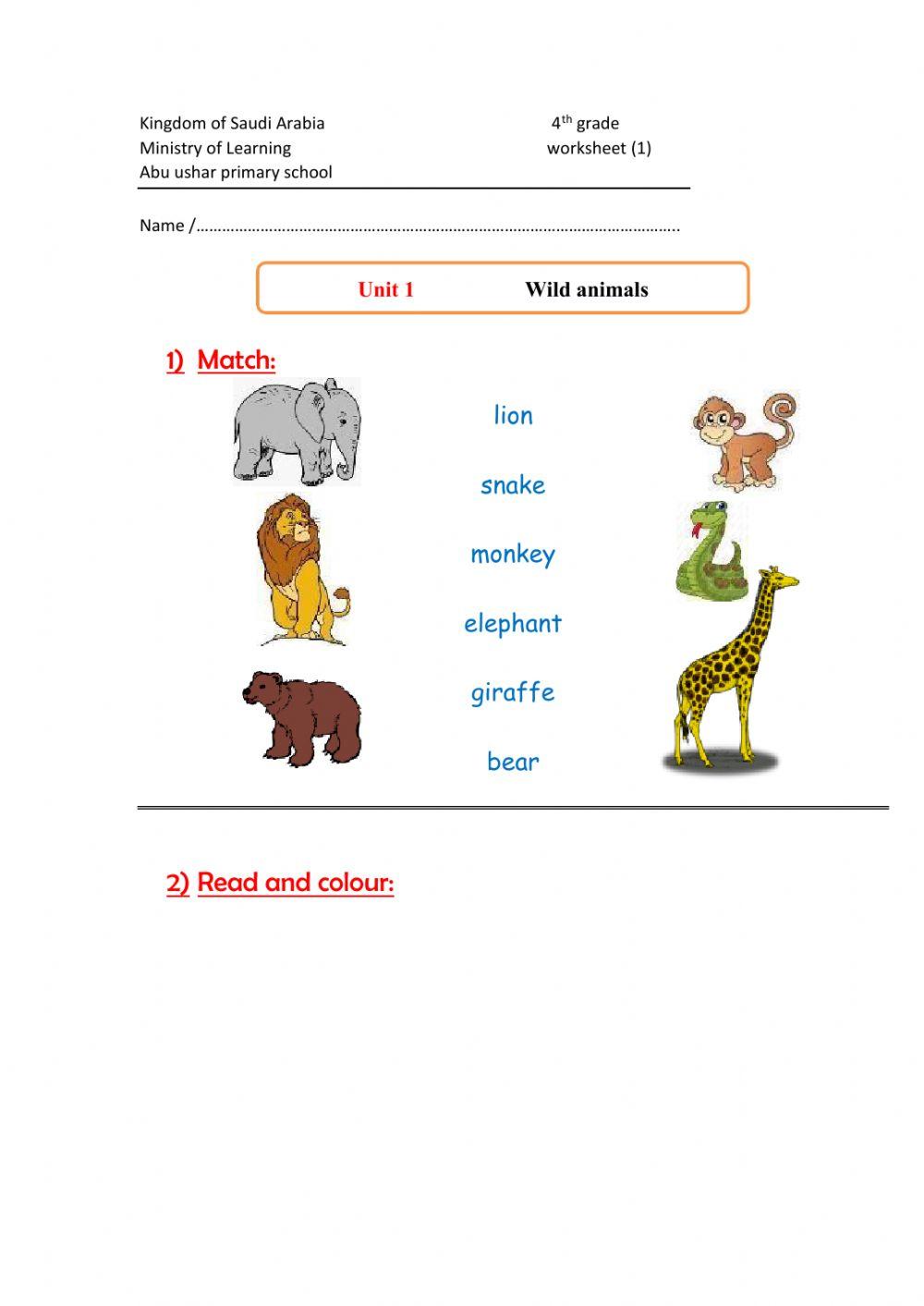 Wild animals online exercise for 5th | Live Worksheets