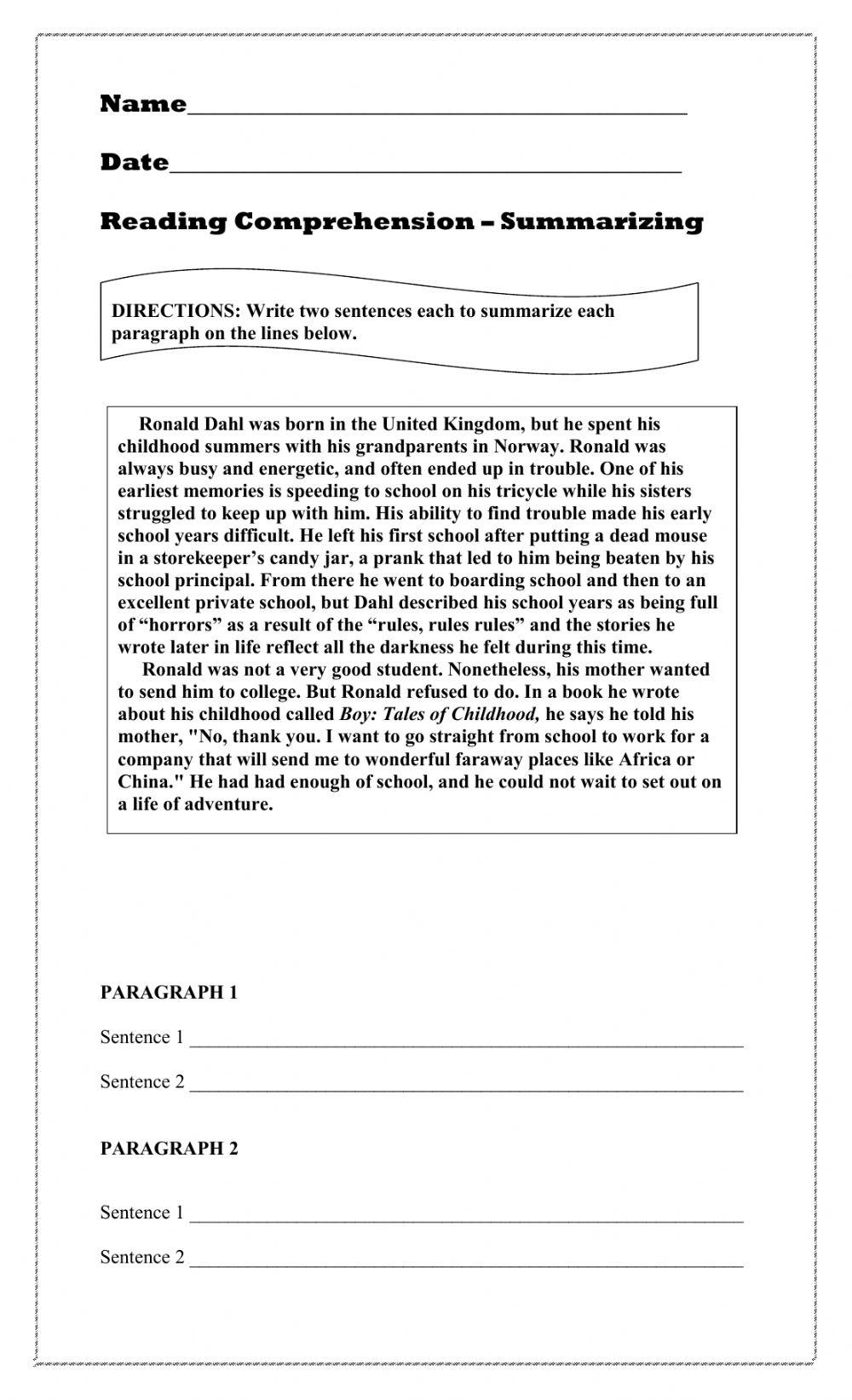 Summarizing | Free Interactive Worksheets | 640420