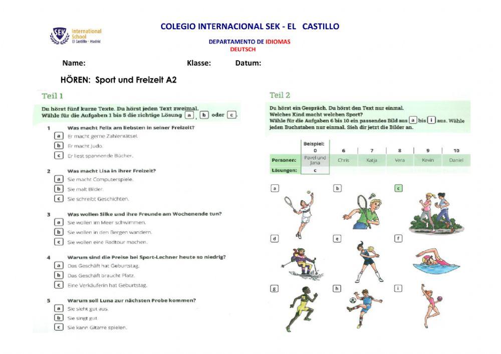 A2 HÖREN KLASSENARBEIT Sport und Freizeit (Heft) online exercise for | Live Worksheets