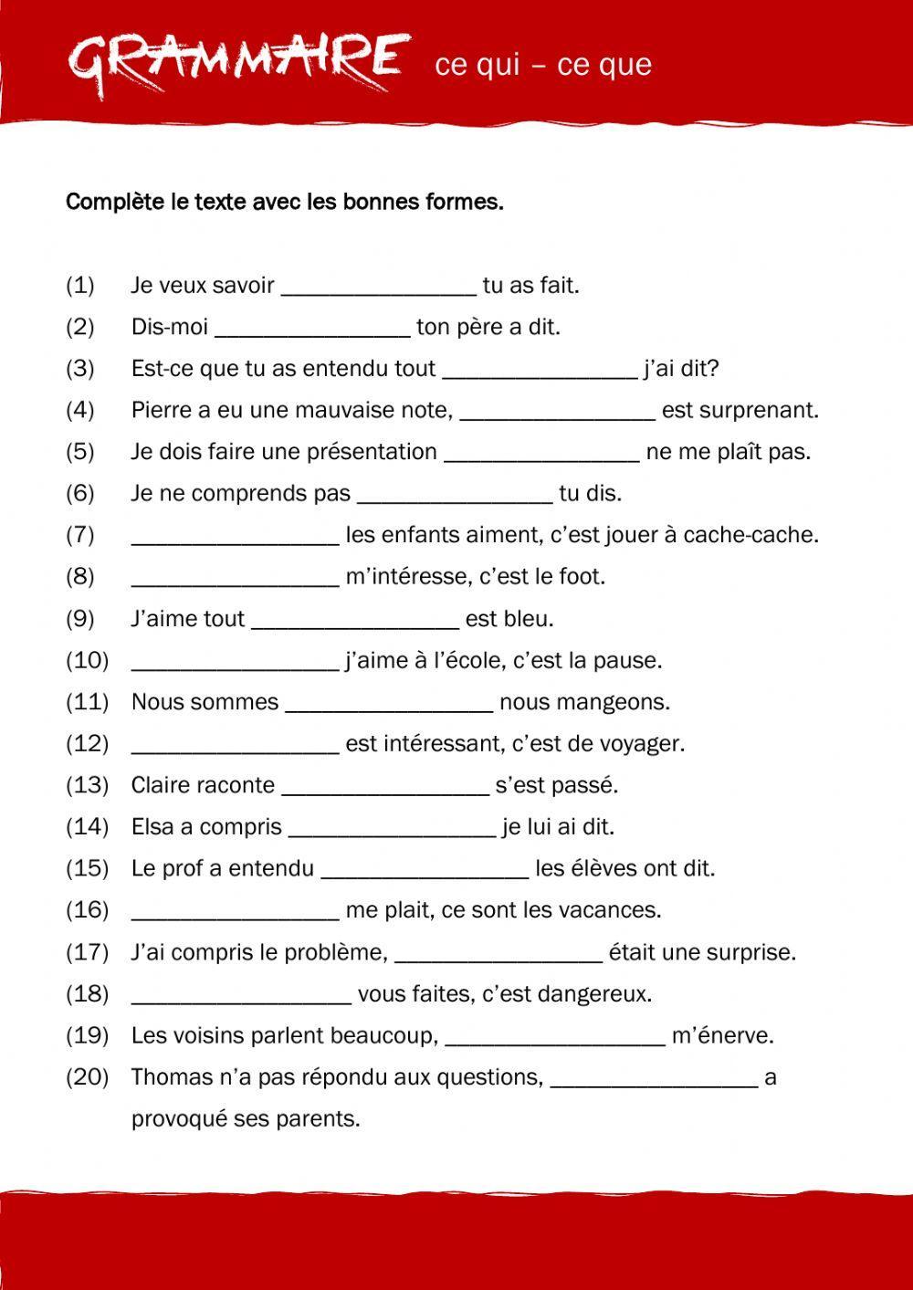 GRAMMAIRE - Ce … | Free Interactive Worksheets | 640441