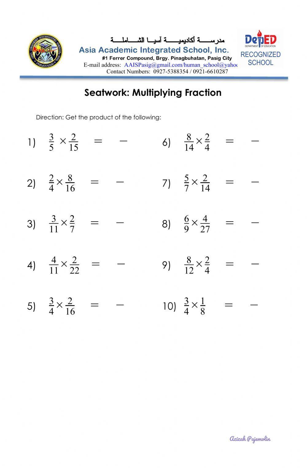 Multiplying Fra… | Free Interactive Worksheets | 640511