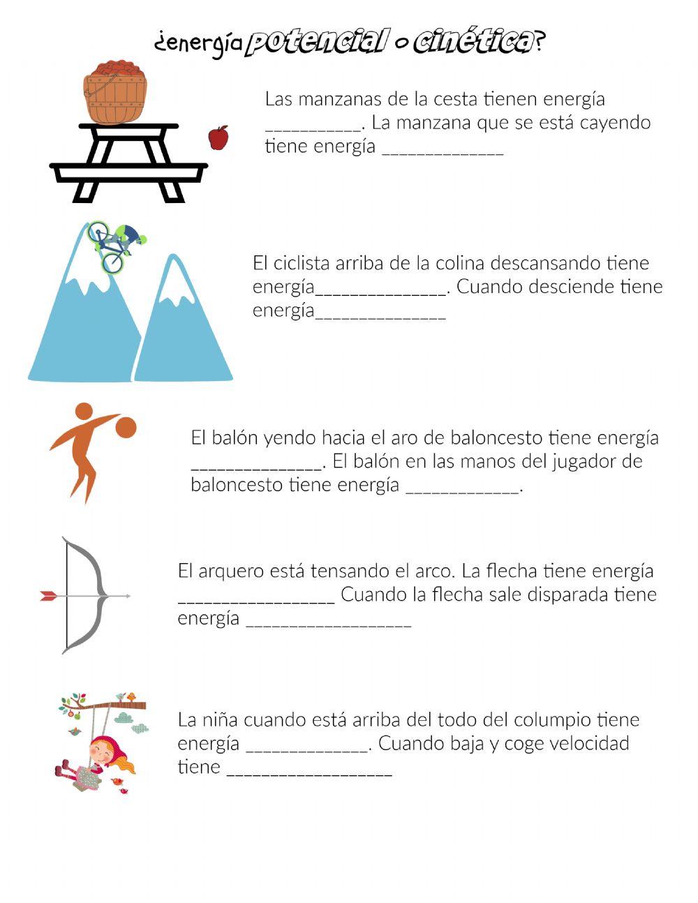 Energía cinética o potencial online exercise for | Live Worksheets