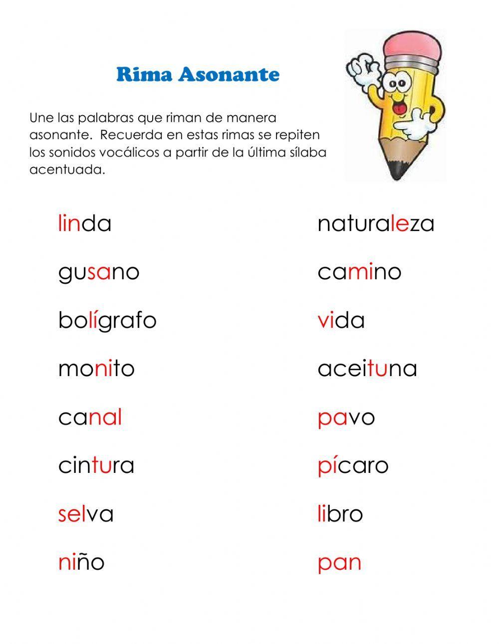 Rima Asonante | LiveWorksheets | 640759