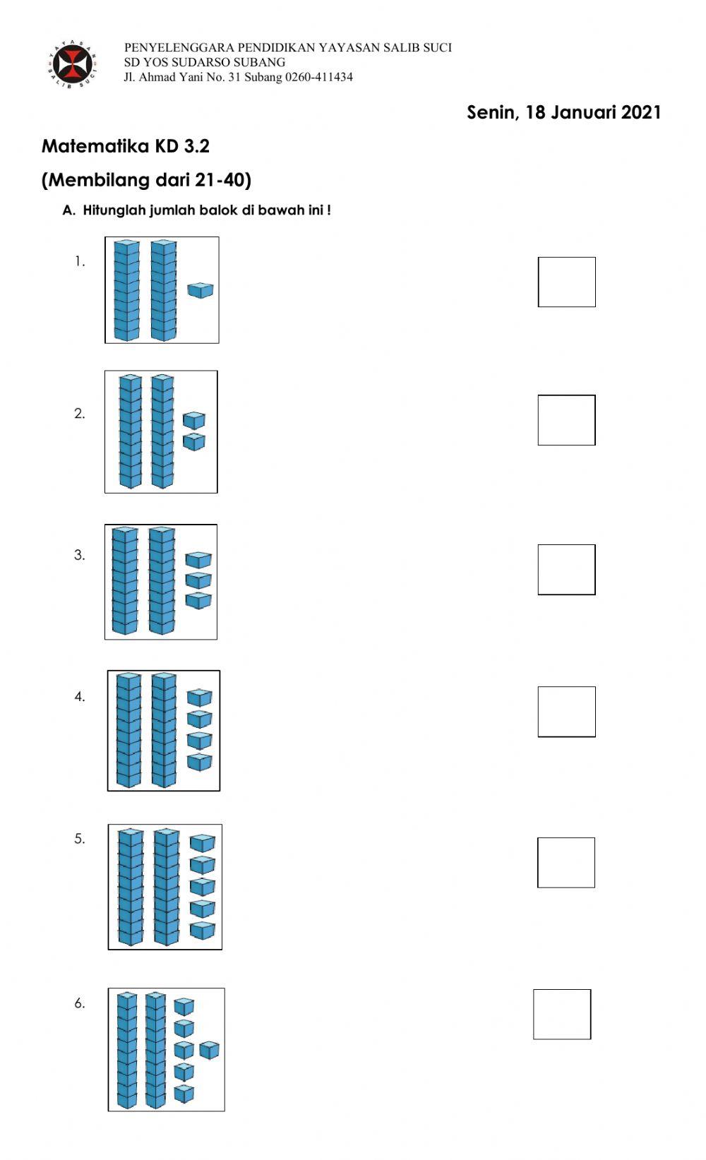 Menghitung Balok dan Melengkapi Bilangan worksheet | Live Worksheets
