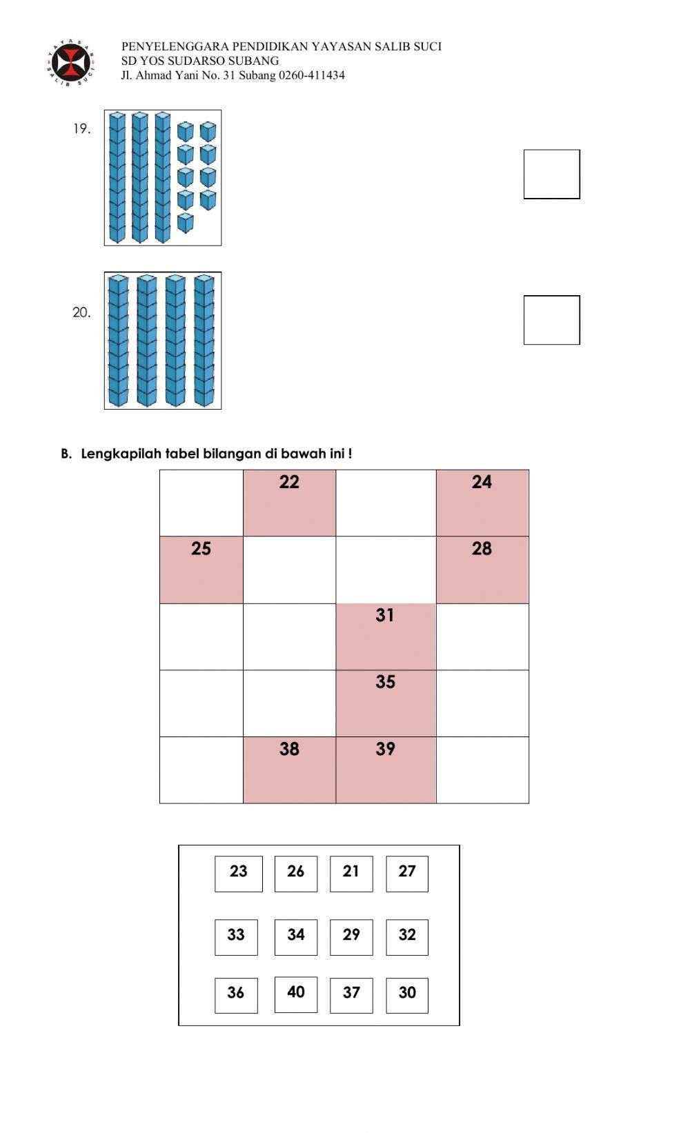 Menghitung Balok dan Melengkapi Bilangan worksheet | Live Worksheets