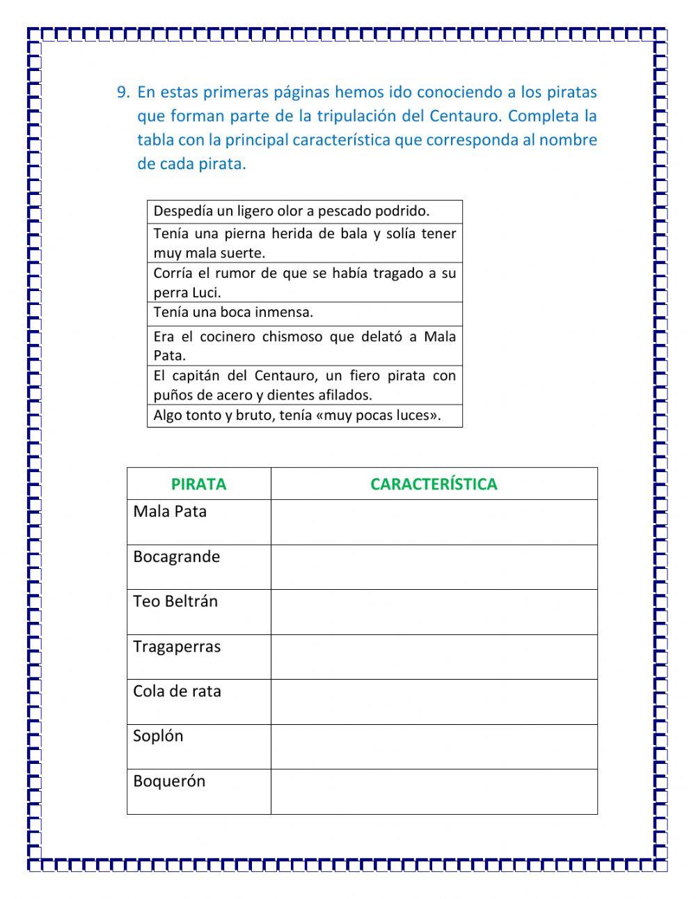 Primer control de lectura El pirata Mala Pata online exercise for ...