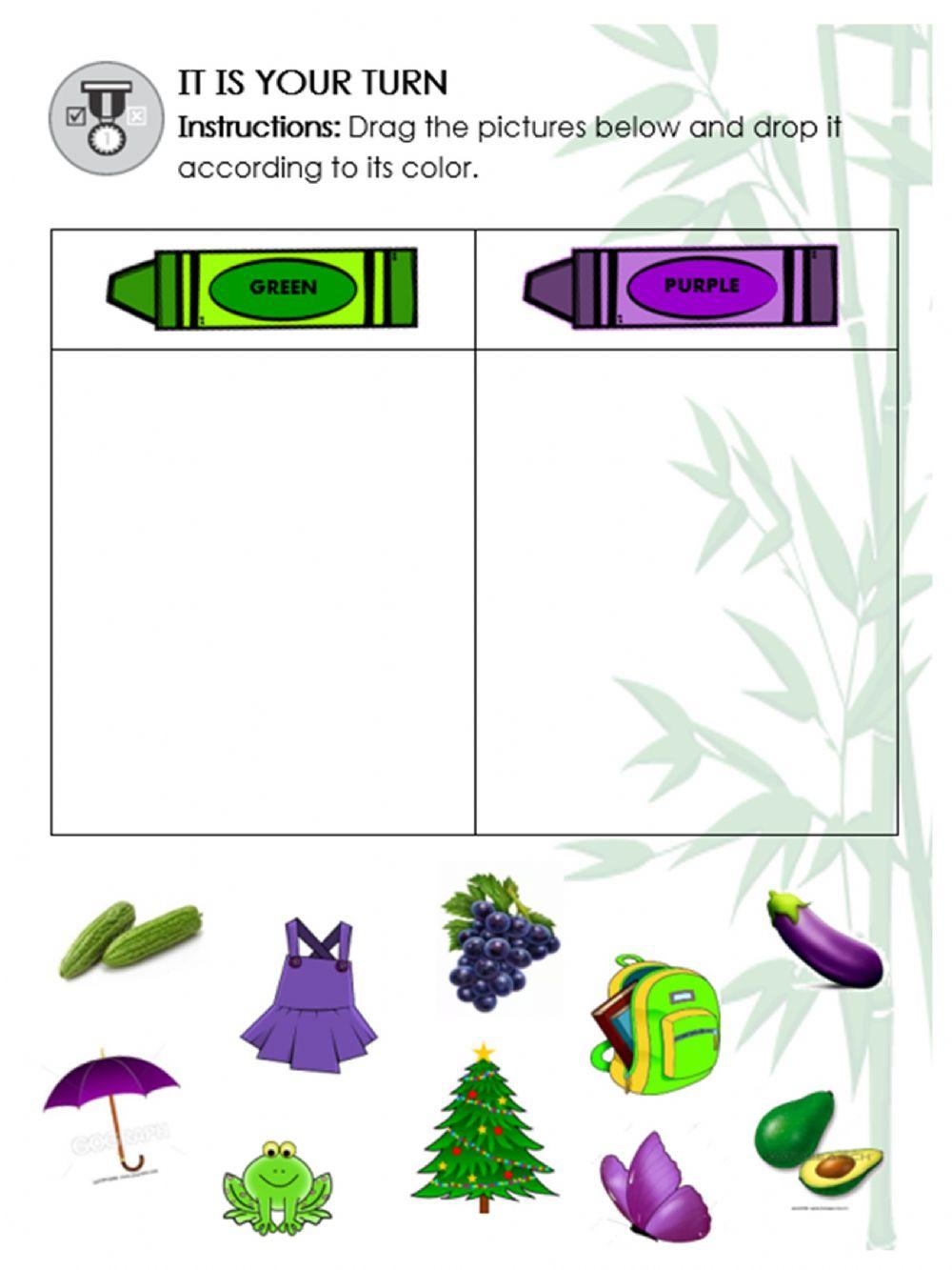 purple objects worksheet