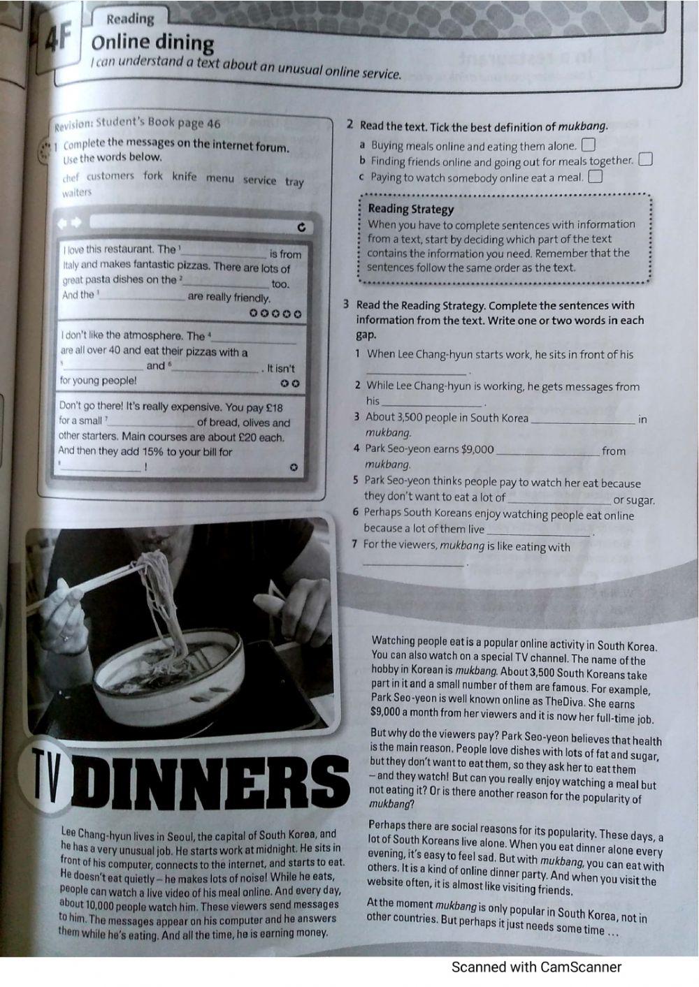 Online dining - Solutions elementary 4. 6365323