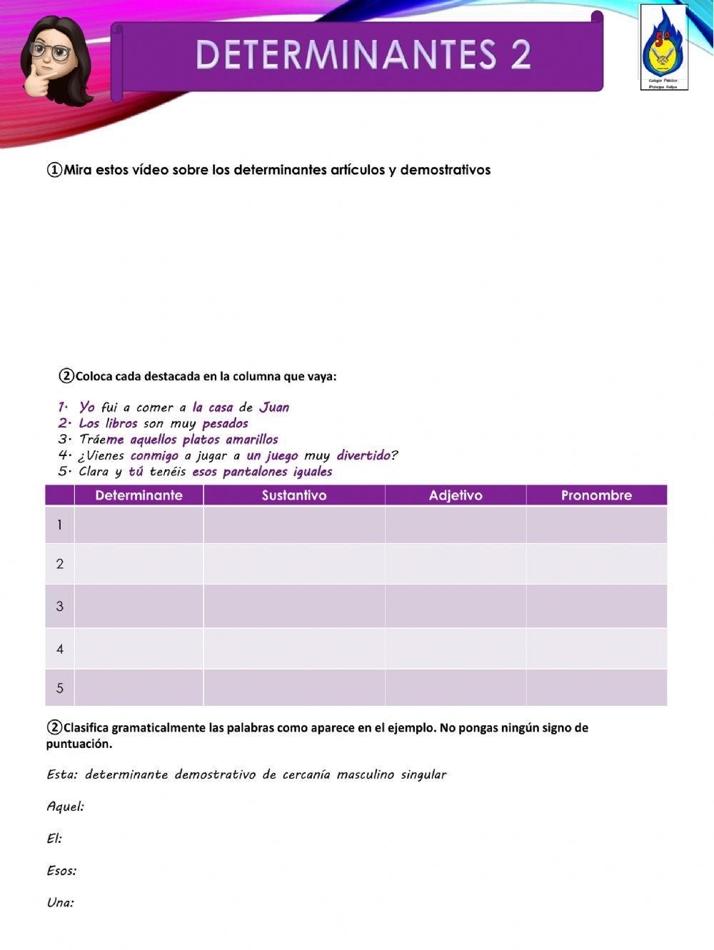 Determinantes artículos y demostrativos worksheet | Live Worksheets