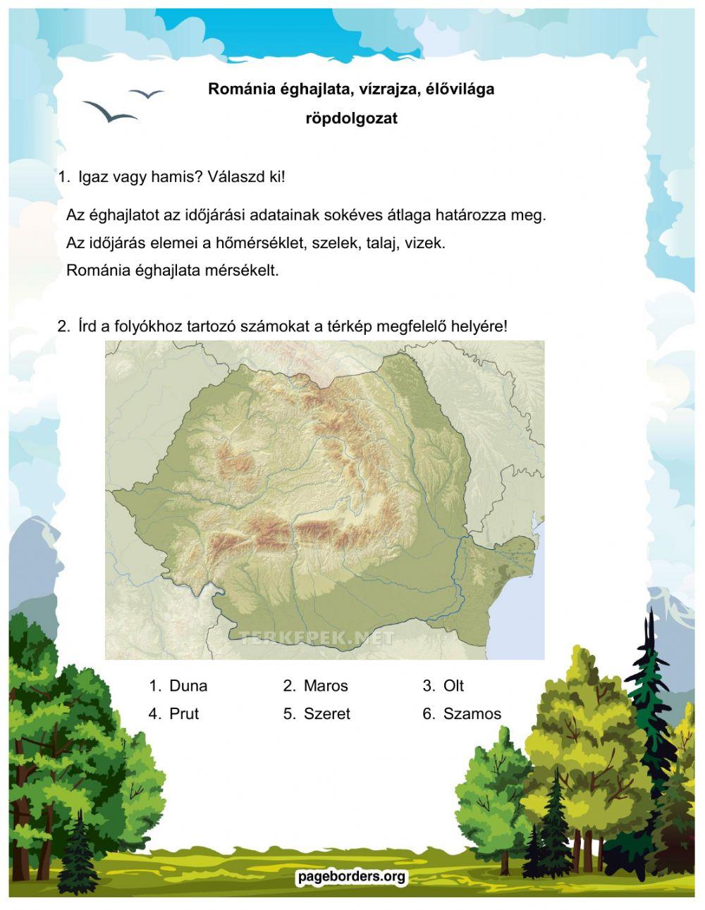 Románia éghajlata, vízrajza, élővilága worksheet | Live Worksheets