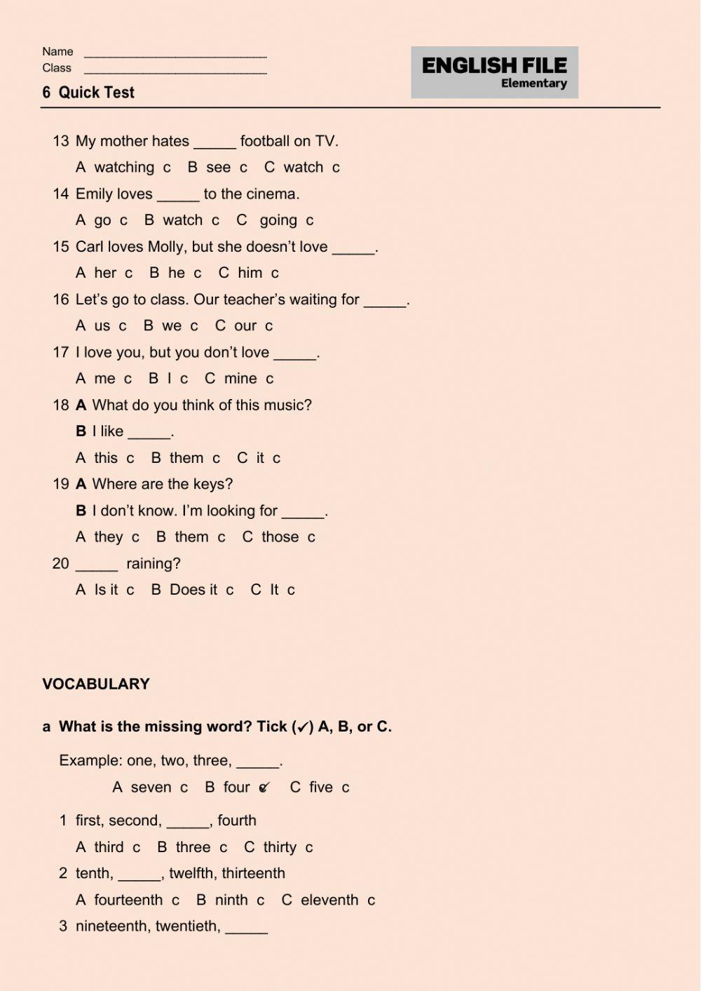 Elementary Test 6 worksheet | Live Worksheets