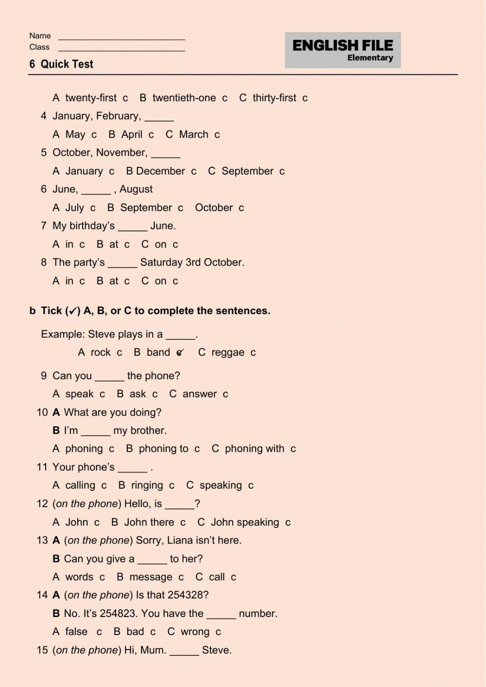 Elementary Test 6 worksheet | Live Worksheets