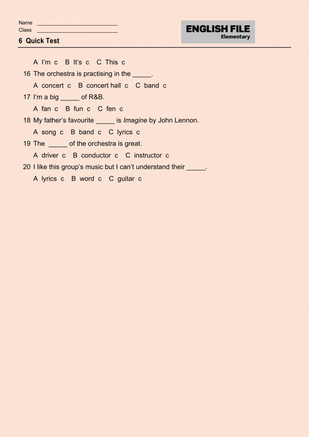 Elementary Test 6 worksheet | Live Worksheets