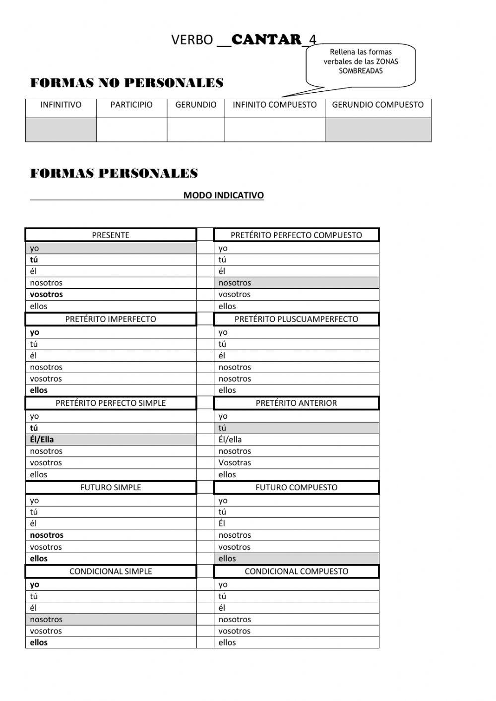 Verbo cantar-4 worksheet | Live Worksheets