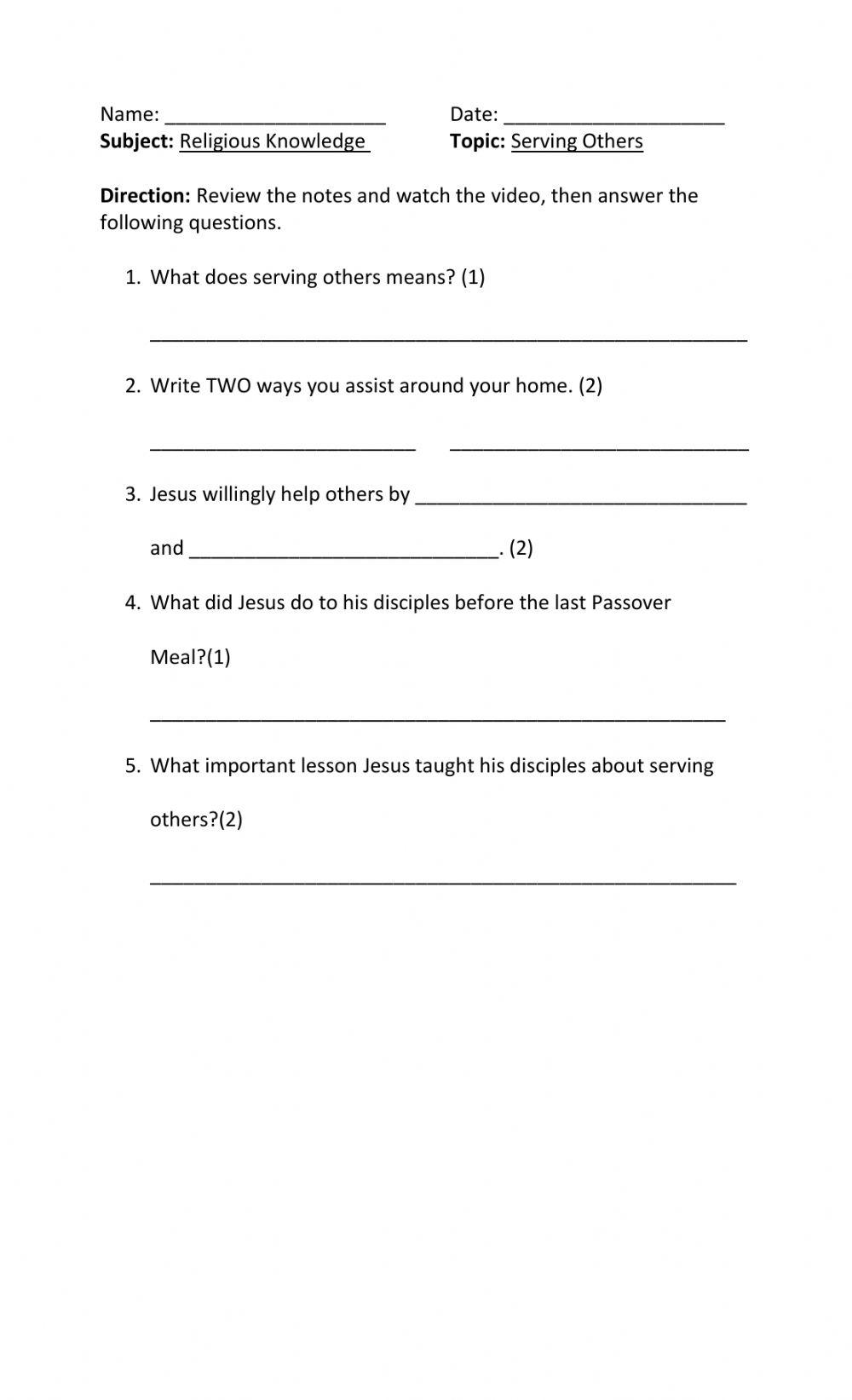 Serving Others | Free Interactive Worksheets | 643193