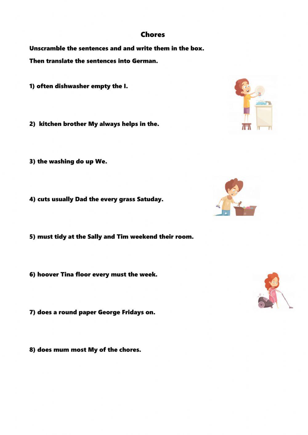 Chores online exercise for 6 | Live Worksheets