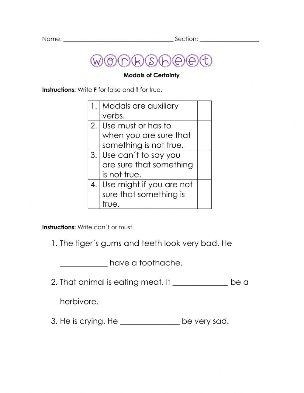 Modals of Certa… | Free Interactive Worksheets | 643570