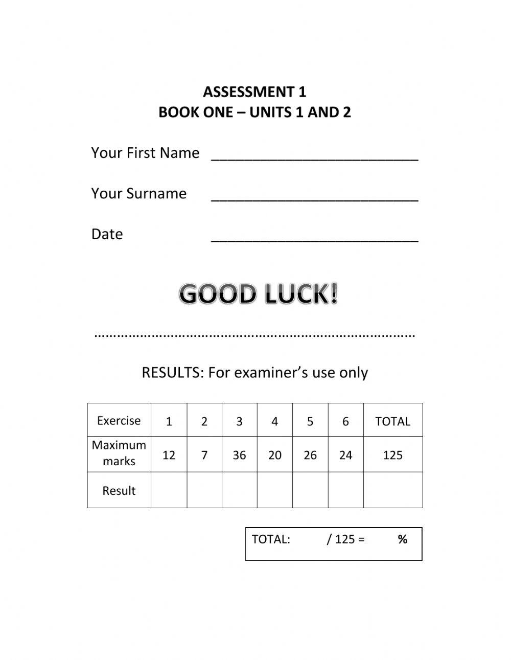 Teen Talent Book 1 Assessment 1 Units 1-2 4622798 | Anna