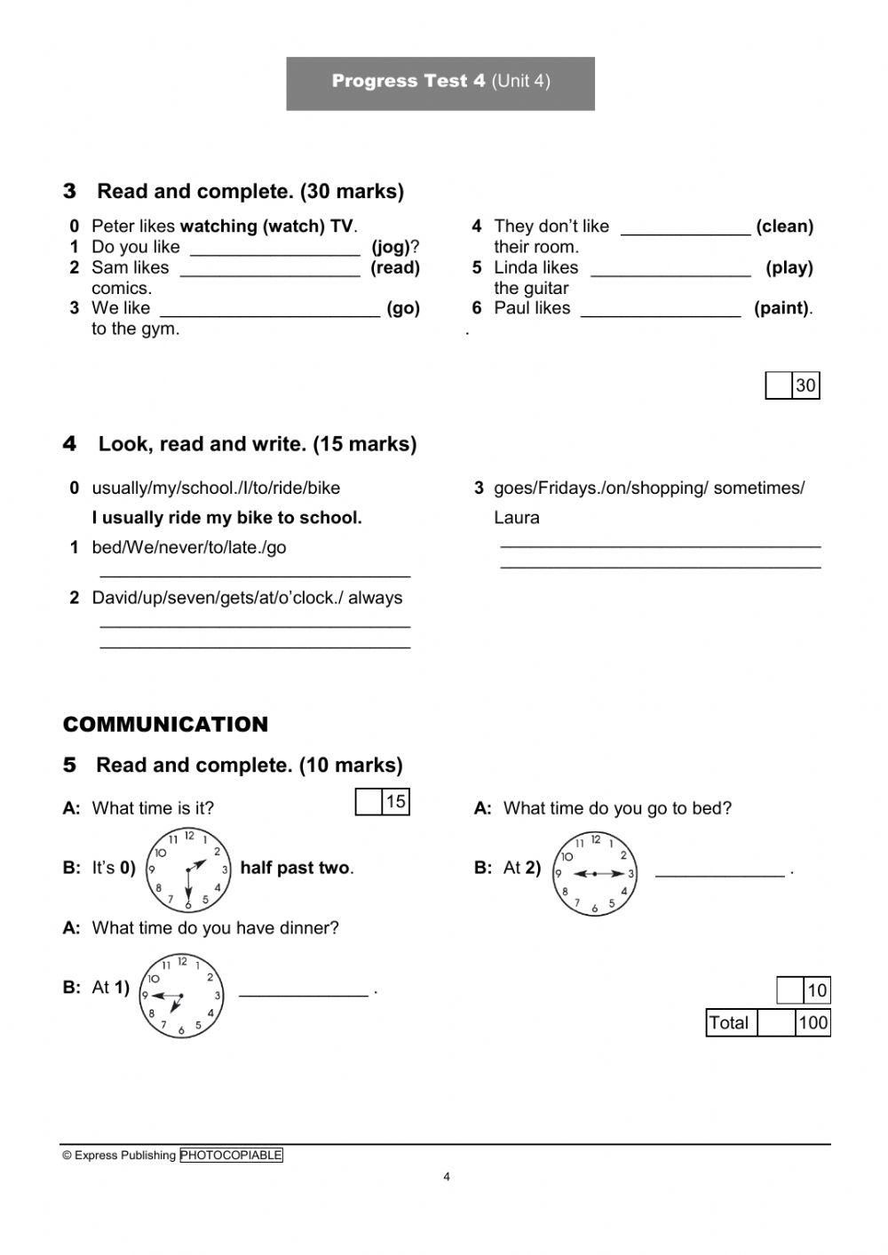 Progress tests 3 - 4 online exercise for | Live Worksheets