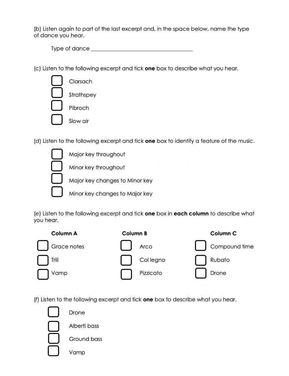 Music - National 5 Practise Q3 worksheet | Live Worksheets