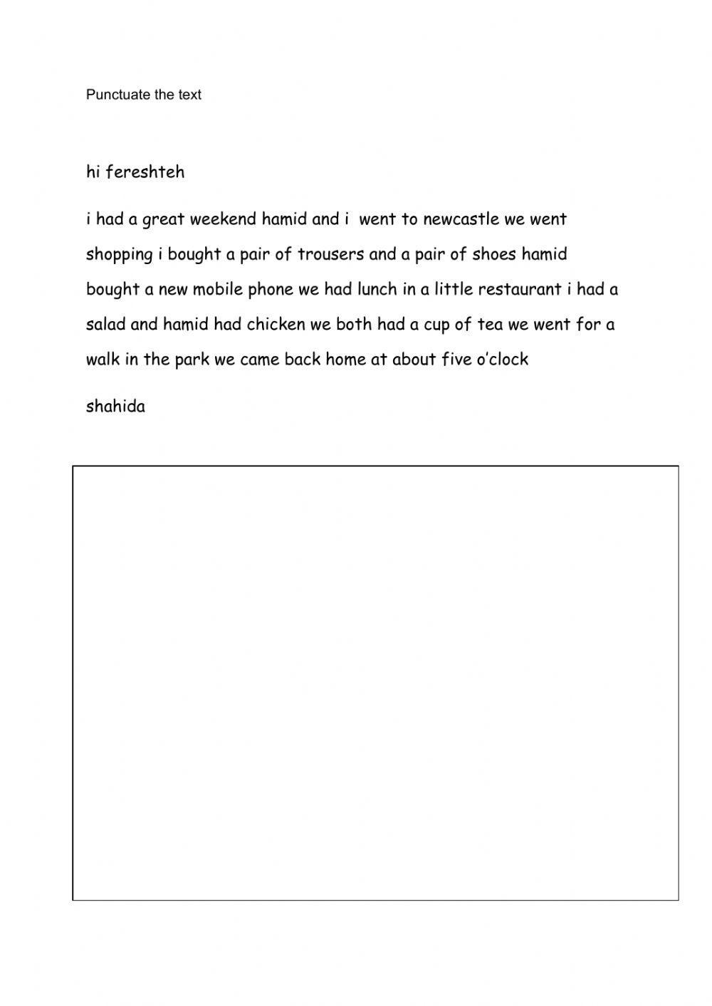 Punctuating a Text worksheet | Live Worksheets