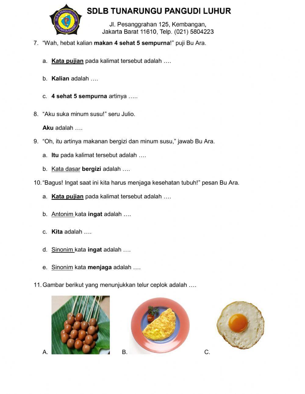 Latihan bahasa - bacaan 2 worksheet | Live Worksheets