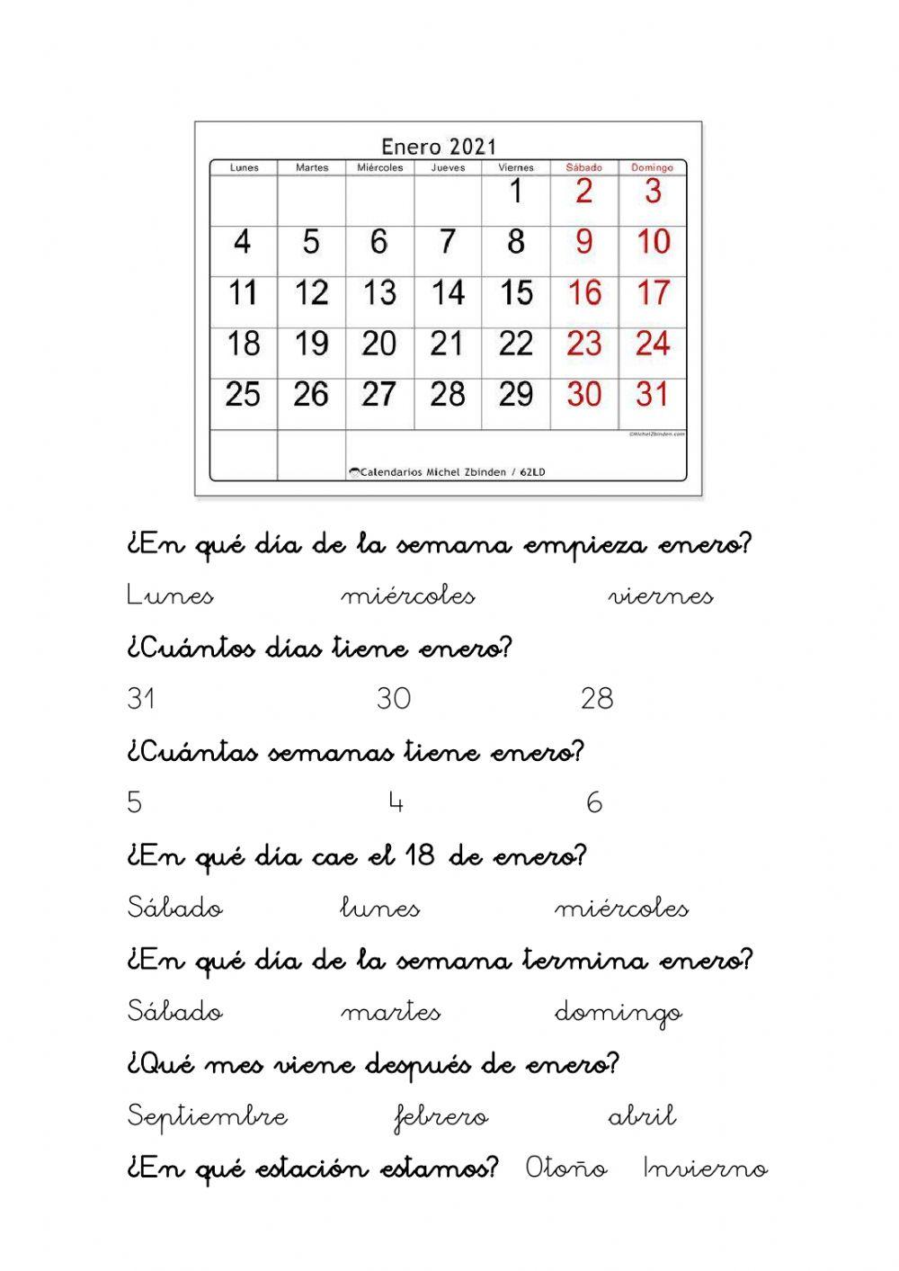 Mes de enero 2021 worksheet | Live Worksheets