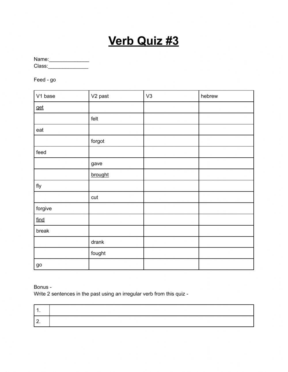 Verb quiz -3 645334 | Leor Doron | Live Worksheets