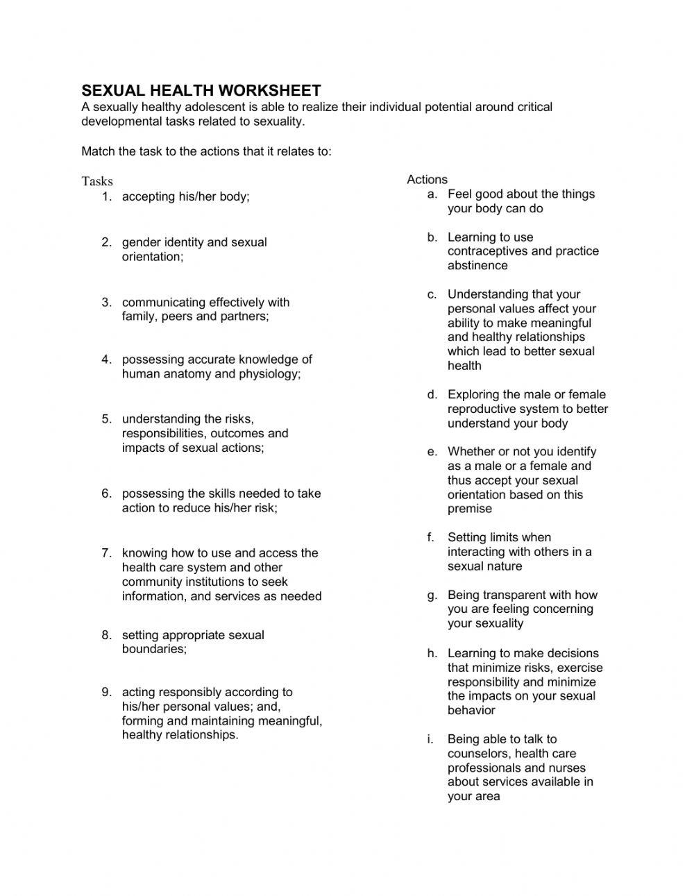 Sexual Health Worksheet Online Exercise For Live Worksheets