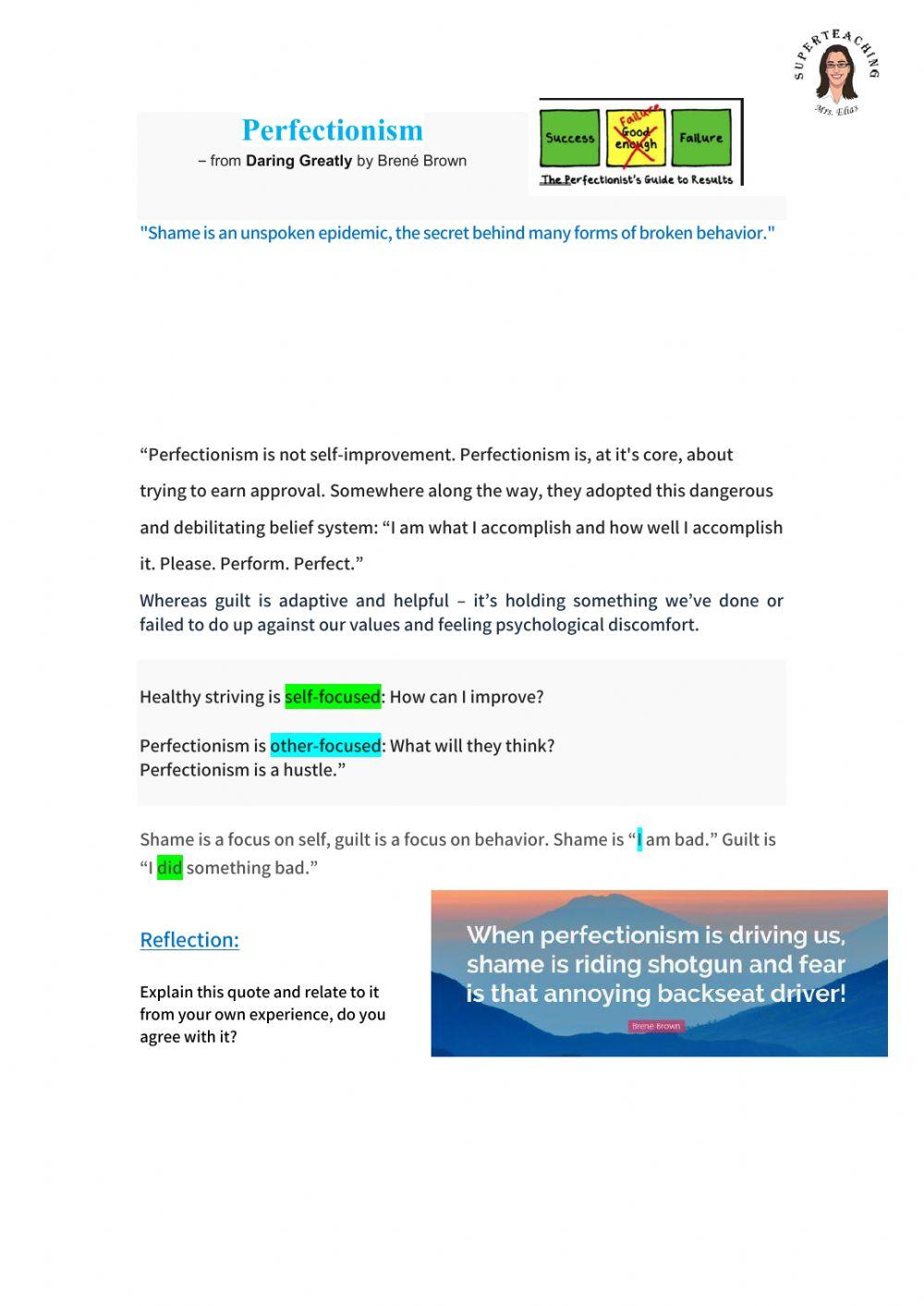 Perfectionism worksheet | Live Worksheets