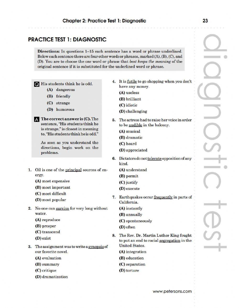 TOEFL VOCABULARY DIAGNOSTIC TEST online exercise for | Live Worksheets