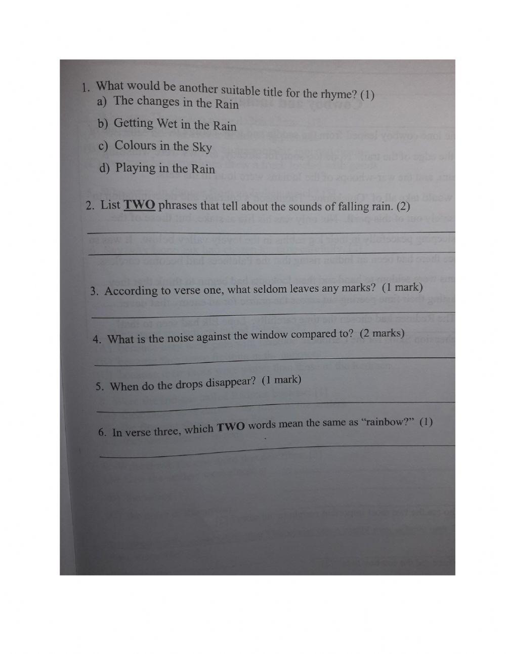 Sounds of Rain worksheet | Live Worksheets