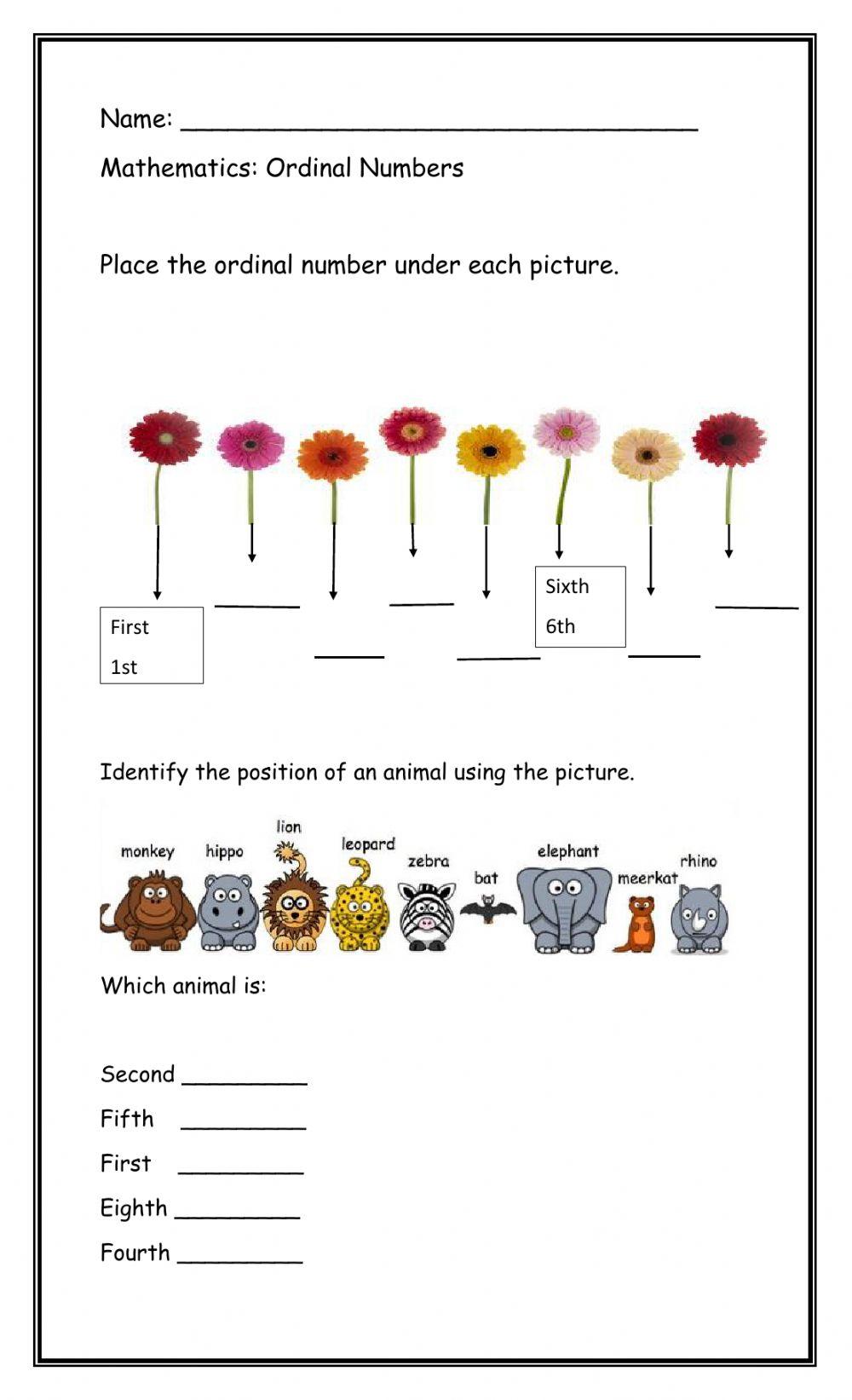 Ordinal numbers | Wednesday Brice | Live Worksheets