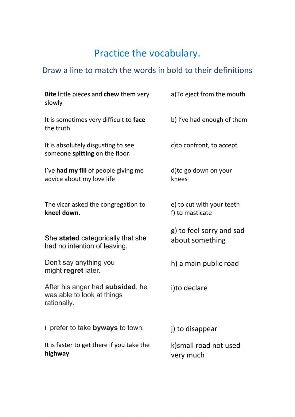 My way vocab practice worksheet | Live Worksheets