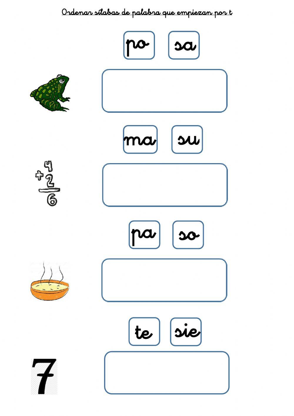 Ficha 5 ordenar sílabas palabras que empiezan por letra s online ...