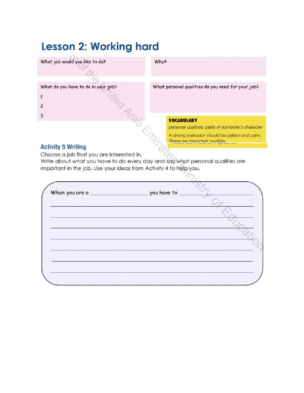 Grade 9 General Lesson 2 Working Hard 611896 | Milien