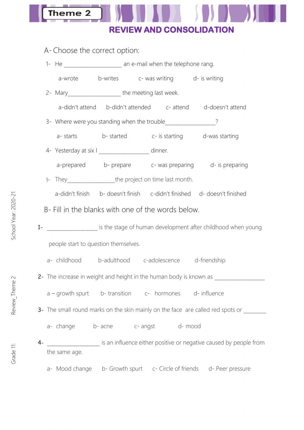 Grade 11 Theme 2 Review and Consolidation worksheet | Live Worksheets