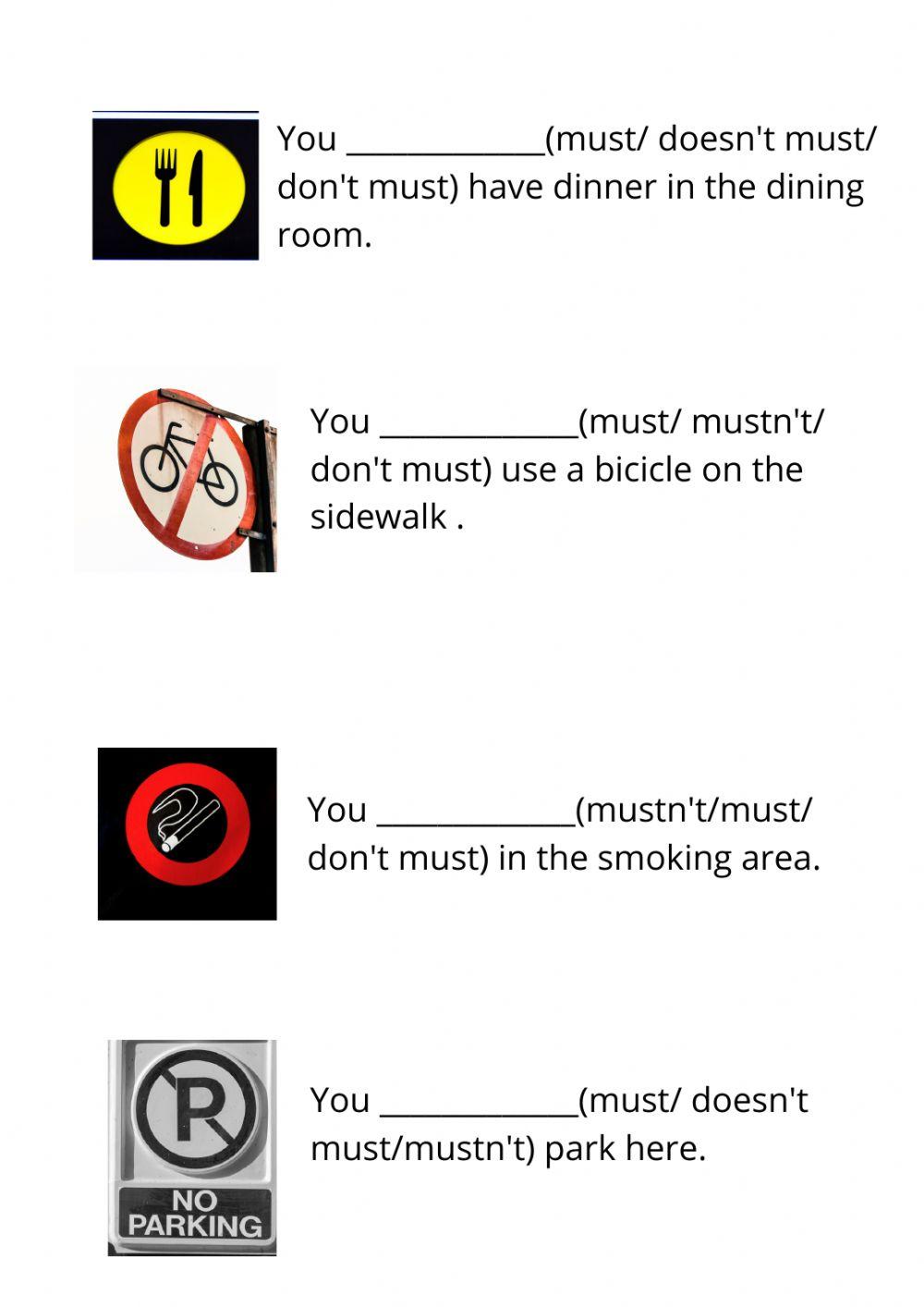 Must or mustn't exercise | Live Worksheets