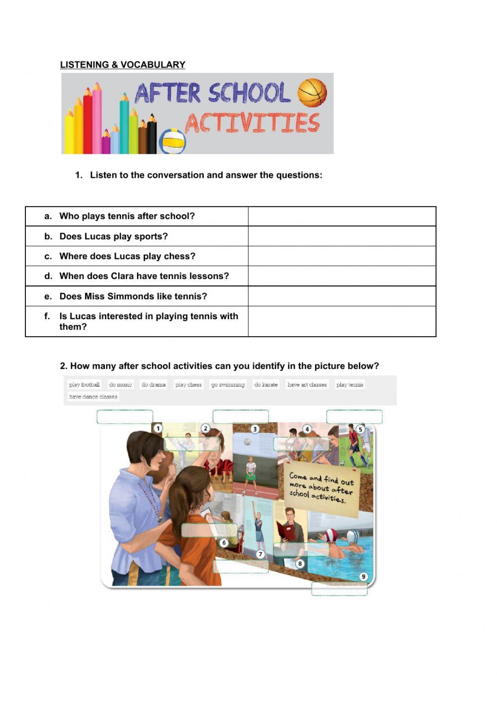 AFTER SCHOOL ACTIVITIES online exercise for | Live Worksheets
