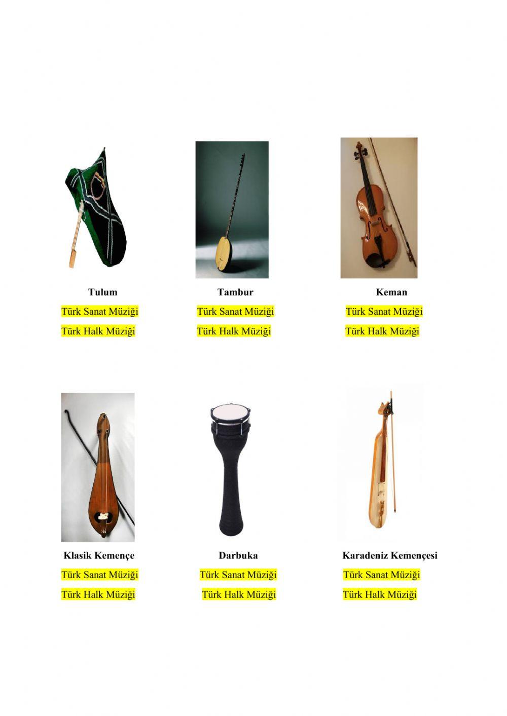 Türk müziği enstrümanları worksheet | Live Worksheets