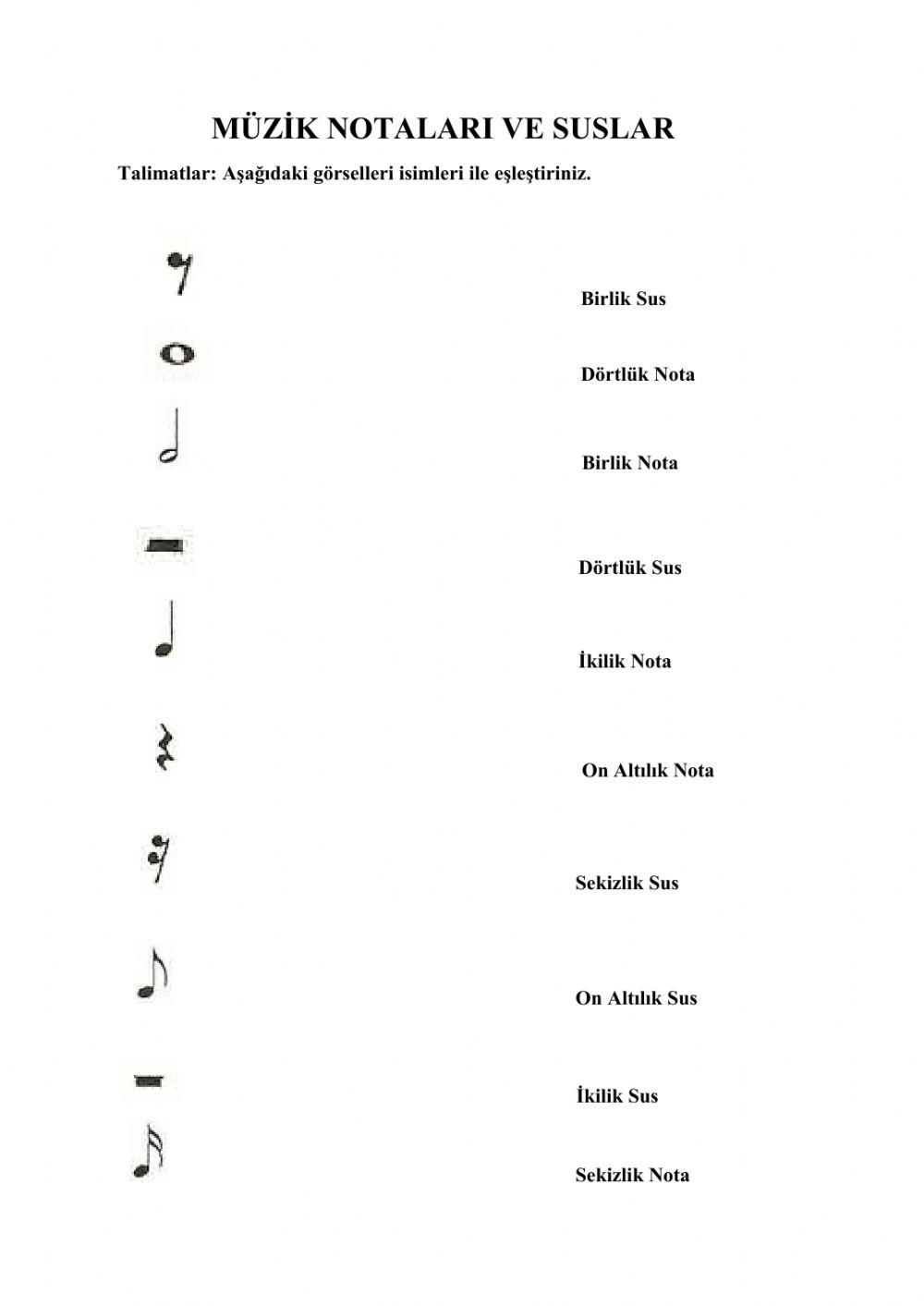 Müzik Notaları Ve Suslar online exercise for | Live Worksheets