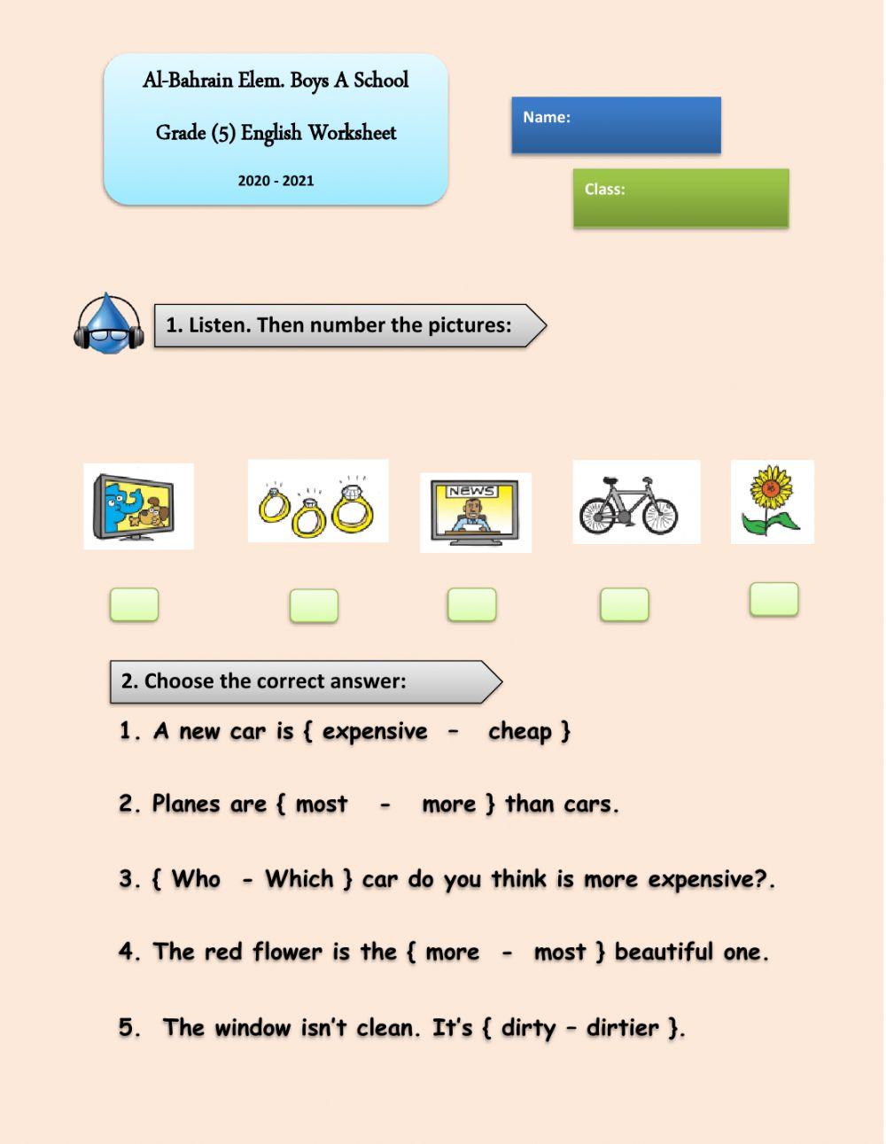Grade 5 Unit 7 Worksheet 612409 | safaahmed041 | Live