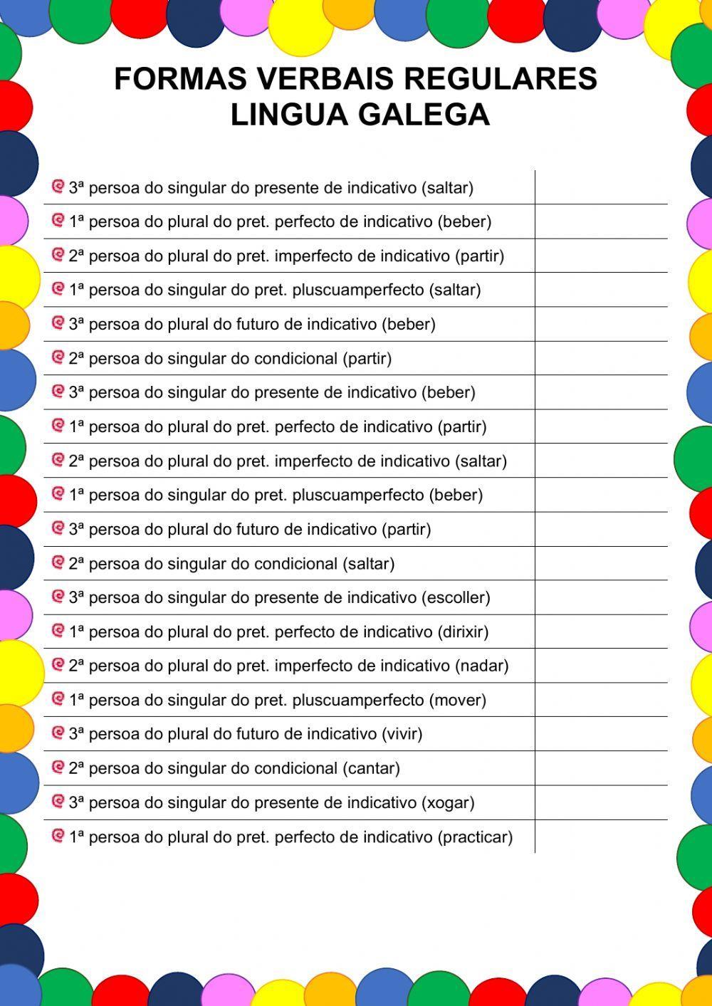 Formas verbais 1 worksheet | Live Worksheets