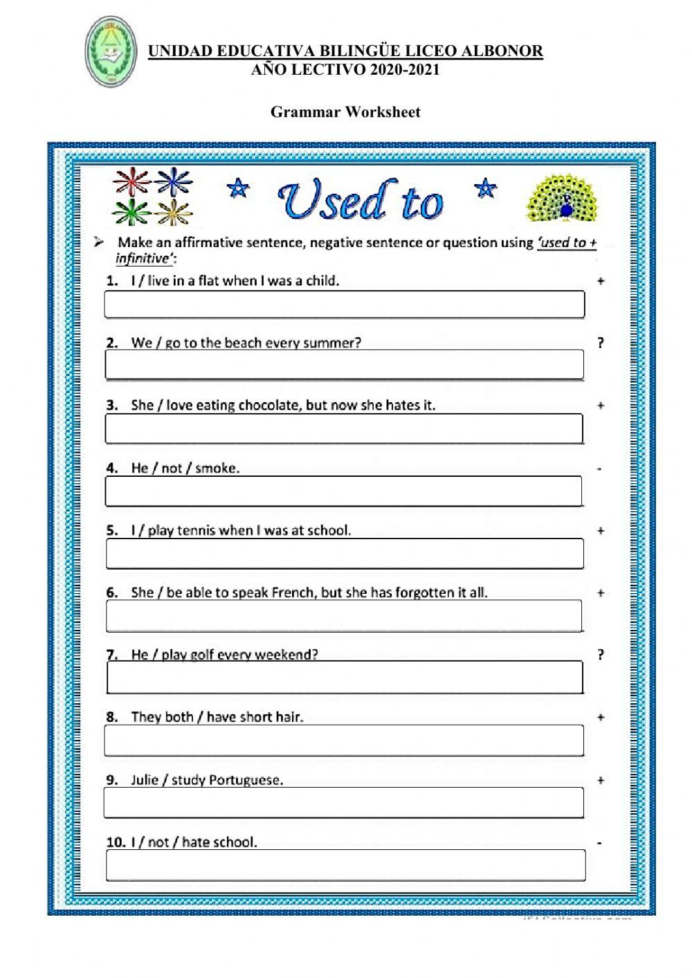 Used to | Free Interactive Worksheets | 647465
