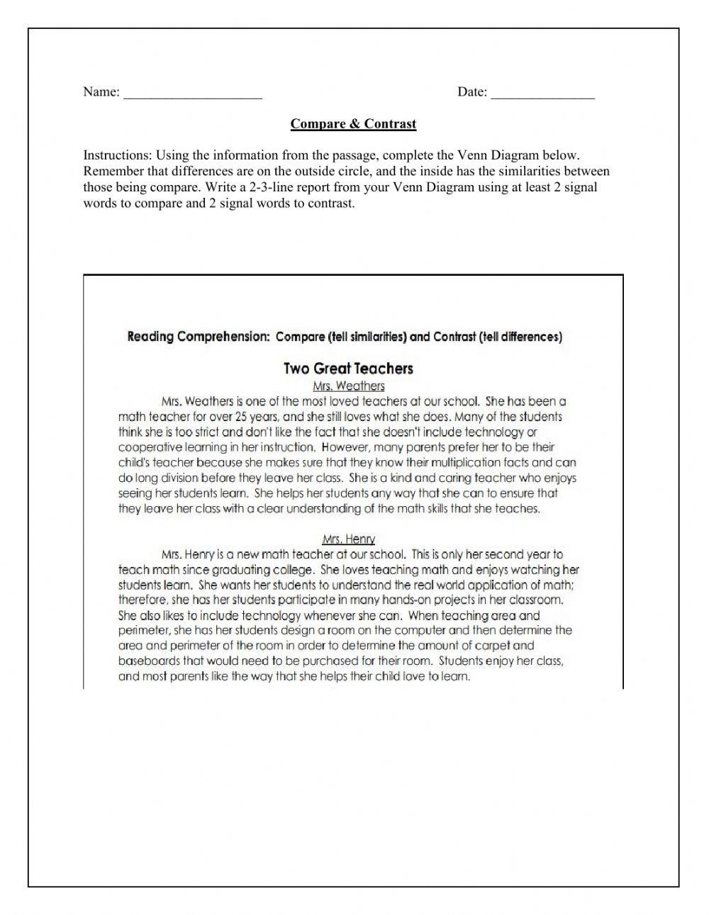 Compare and Contrast Worksheet online exercise for | Live Worksheets