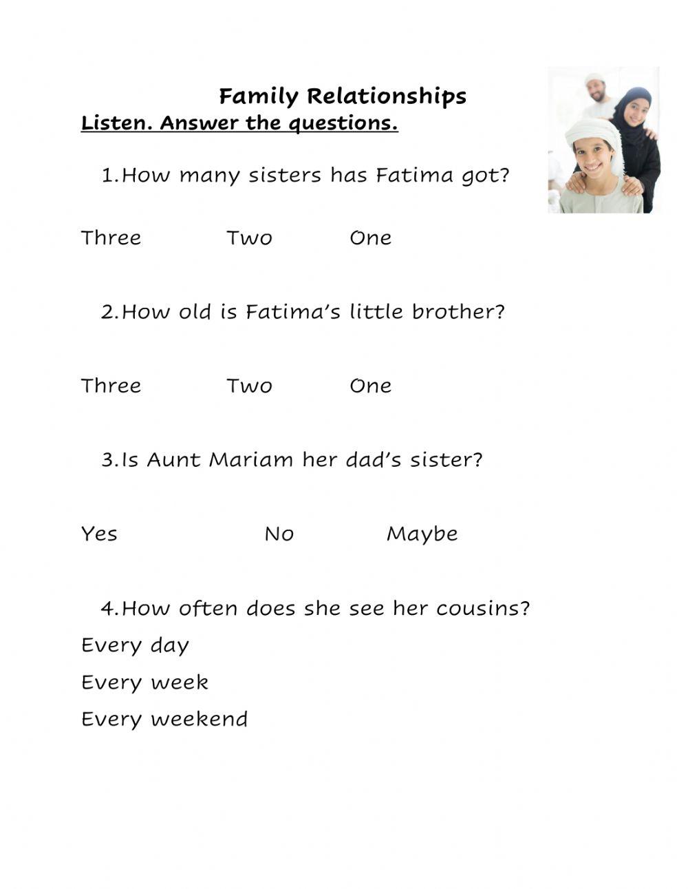 Family realtionship worksheet | Live Worksheets